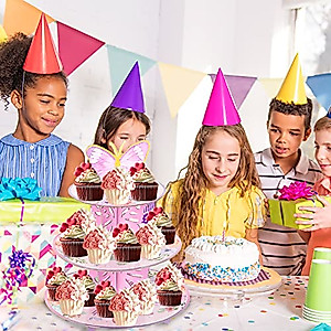 Butterfly Party Cupcake Stand for Girls Pink 3-Tier Cake Stand Baby Shower Spring Butterfly Birthday Party Table Cake Holder Decorations for Kids Cupcake Stands Butterfly Theme Decorations Supplies