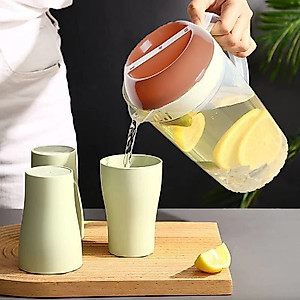 1 Gallon/ 4L Plastic Plastic Straining Pitcher with Lid, Large Clear Water Carafe Jug Juice Mixing Pitcher with Strainers Cover, Handles, Measurements for Ice Tea Hot Cold Coffee Mix Drinks. (Pink)