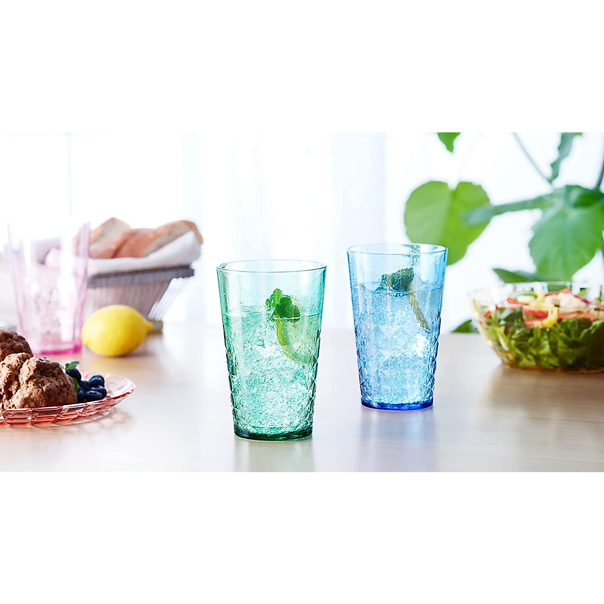 SCANDINOVIA - 32 oz Unbreakable Premium Iced Tea Drinking Glasses Tumbler (Set of 6) - BPA Free Super Grade Acrylic Plastic Cups - Dishwasher Safe, Juice - Diamond Design