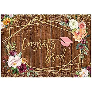 Allenjoy 7x5ft Pink Floral Graduation Backdrop Congrats Grad Flower Wood Board Class of 2023 Banner Background College Prom Party Supplies Decorations Event Decor Banner Portrait Photography Selfie