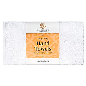 Wealuxe White Hand Towels for Bathroom 12 Pack 16x27 Inch, Cotton Hand Towel Bulk for Gym and Spa, Soft Extra Absorbent Quick Dry Terry Bath Towels