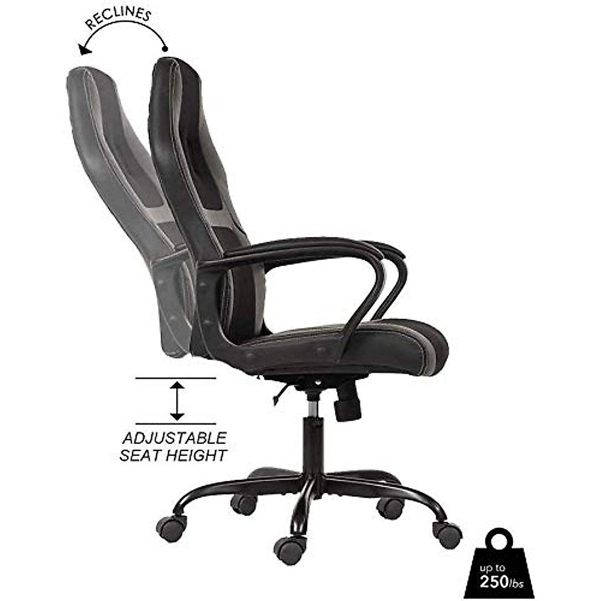 Office Chair Gaming Desk Racing Gaming Chair, PC Gaming Ergonomic Racing Heavy Duty Office Video Game Chair, PU Leather Racing Chair for Home Office Computer Gaming Chairs Video Game Chairs - Black