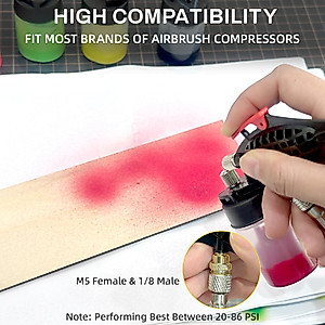 OPHIR 0.3mm Airbrush Kit, Siphon Feed Airbrush Gun with 5X 22CC Airbrush Bottles, M5 Female & 1/8 Male Connector for Model, Craft, Shoes, Temporary Tattoo Airbrushing, Easily Change Airbrush Paints