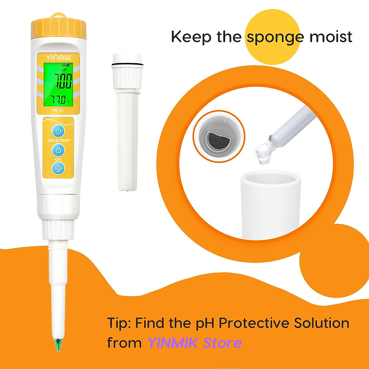 YINMIK pH Meter Replacement Probe, New Spear Tip pH Electrode for Food pH Meter, Digital pH Sensor for Food and Semi-Solid pH Tester