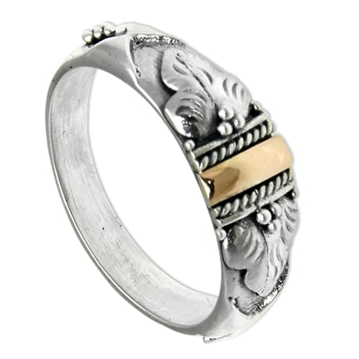NOVICA Artisan Handmade .925 Sterling Silver Gold Accent Band Ring 18k Indonesia Floral 'Frangipani Aura'