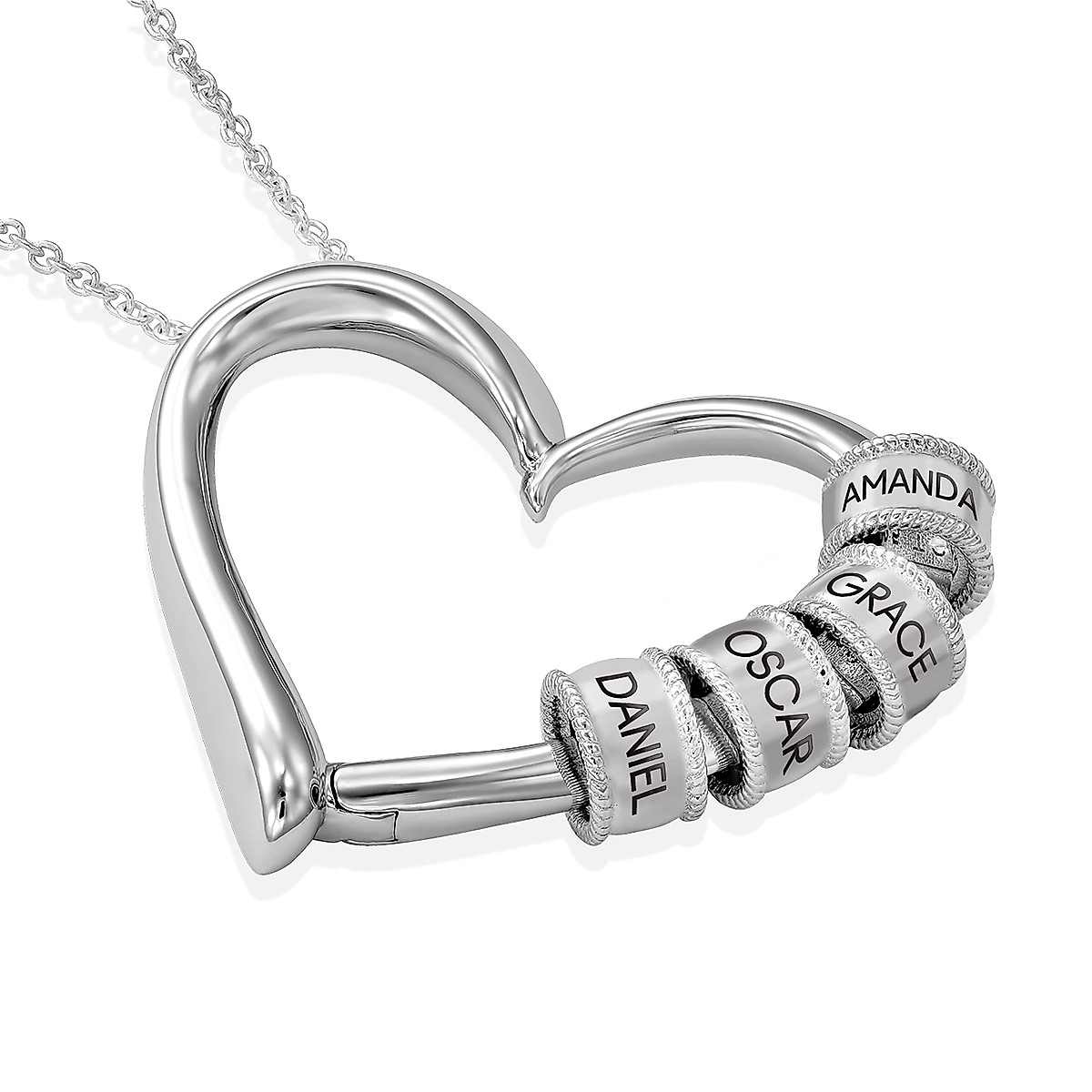 MYKA - Personalized Heart Shape Necklace with Engraved Beads for Women, Custom Inscribed Names, Optional Diamond Stone, Dainty Fashion Jewelry for Mom, Grandma for Mother's Day