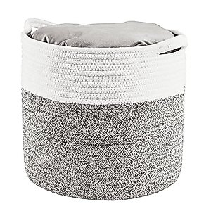 Woven Laundry Basket Storage Bin: Extra Large 22"x22"x14" Decorative Rope Basket with Handle for Baby Blankets Toys as Clothes Hamper-Toy Organizer-Room Organization | White & Gray XXXL