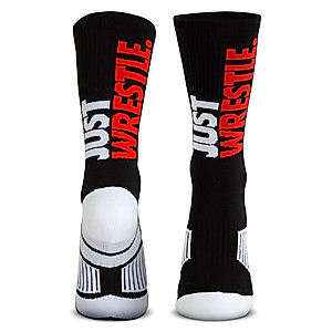 ChalkTalkSPORTS Just Wrestle Woven Mid-Calf Socks | Black | Size Large