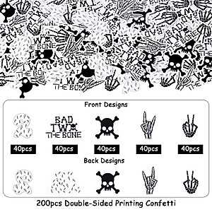 kreat4joy 200pcs Bad Two The Bone Party Decorations Confetti, Skeleton Theme 2nd Birthday Decorations, Double-Side Printing Confetti for Music Rock and Roll 2nd Birthday Party