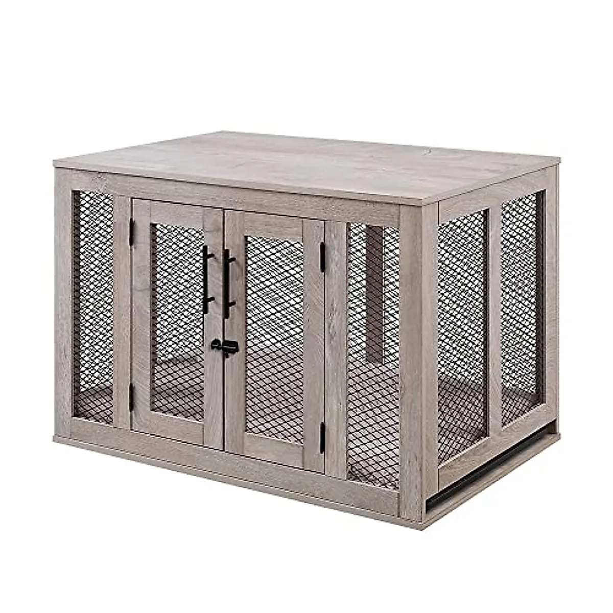 unipaws Dog Crate Furniture, Wooden Dog Kennel for Medium Breed, Indoor Decorative Wood Dog Cage, Inside Side End Table Crate with Removable Tray and Dog Bed, Dog Enclosure, for Dogs Up to 40 lbs