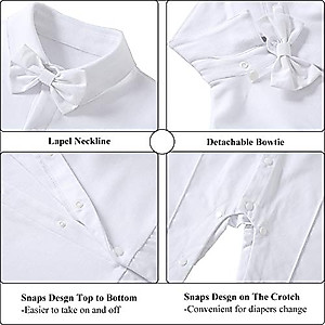 HOSUKKO Baptism Outfits for Boys, Long Sleeve One-Piece Romper & Vest & Beret & Bow Tie Sets, Infant Baby Boy Christening Outfit (White,6-12M)