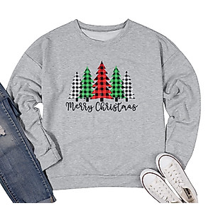 Merry and Bright Shirt Women Funny Leopard Printed Plaid Christmas Trees Long Sleeve Sweatshirts Xmas Graphic Tees