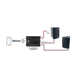 Dual Electronics LU43PB 3-Way High Performance Outdoor Indoor Speakers with Powerful Bass & Dual Electronics DBTMA100 Micro Wireless Bluetooth 2 Channel Stereo Class-D Amplifier