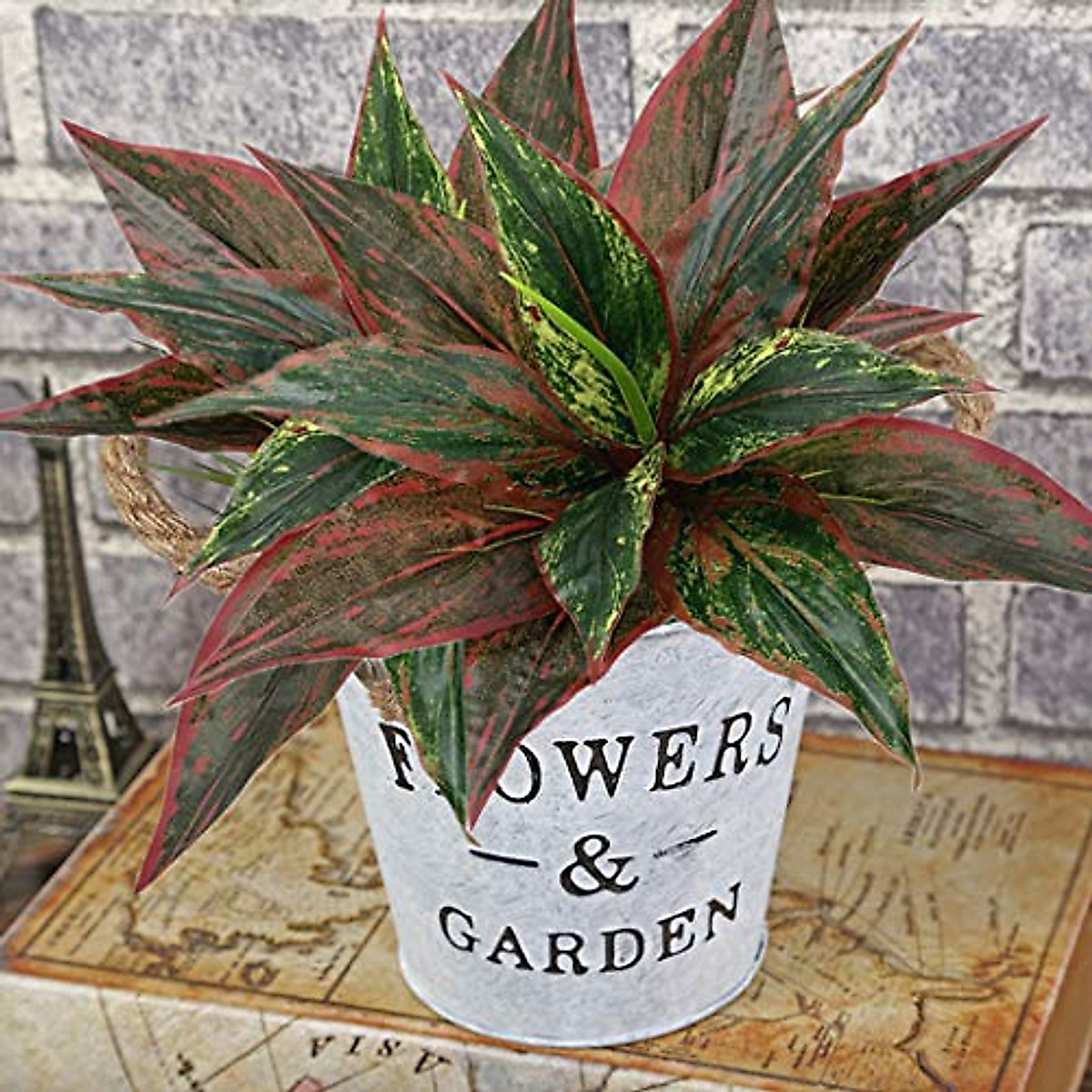 CATTREE Fake Plants Artificial Plant Outdoor Shrubs Faux Grass Plastic Leaves Greenery Bushes Home Garden Wedding Party Decorations Indoor Office Yard UV Resistant Planter Filler Red 2 Pack