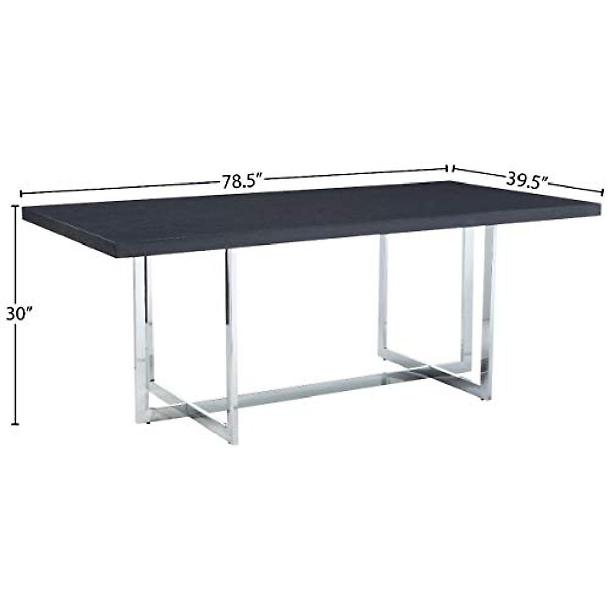 Meridian Furniture 738-T Elle Collection Modern | Contemporary Wood Veneer Top Dining Table with Durable Stainless Steel Base, 78" W x 39" D x 30" H