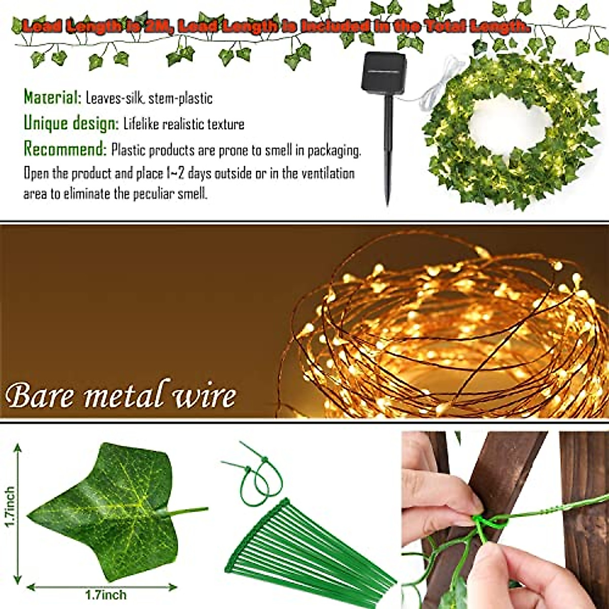 XSFANCYFUN Solar Vine String Light Outdoor Waterproof Artificial Vine Hanging Fairy Lights Fake Maple Ivy Leaf Green Rattan with 13FT/4M 20LED String Lights for Party Wedding Garden Aesthetic Decor