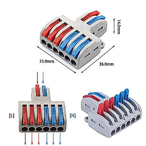 tatoko 10PCS Mini Fast Wire Connector Universal Wiring Cable Connector Push-in Conductor Terminal Block Two in and Six Out