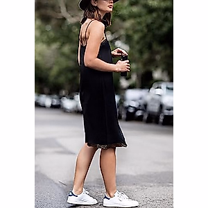 Fenteng Women's Slip Nightgowns Satin Sleepwear Lace Chemises Silky Sleeveless Sleepdress Cami Nightdress Comfy Nightshirt (Black1, XL)