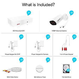 【5MP Lite DVR】8CH Wired outdoor Security Camera System with 8pcs 1080P HD Waterproof Surveillance Home Cameras, Easy Setup, Clear Night Vision, Motion Detection, Remote Access,1TB Hard Drive Included