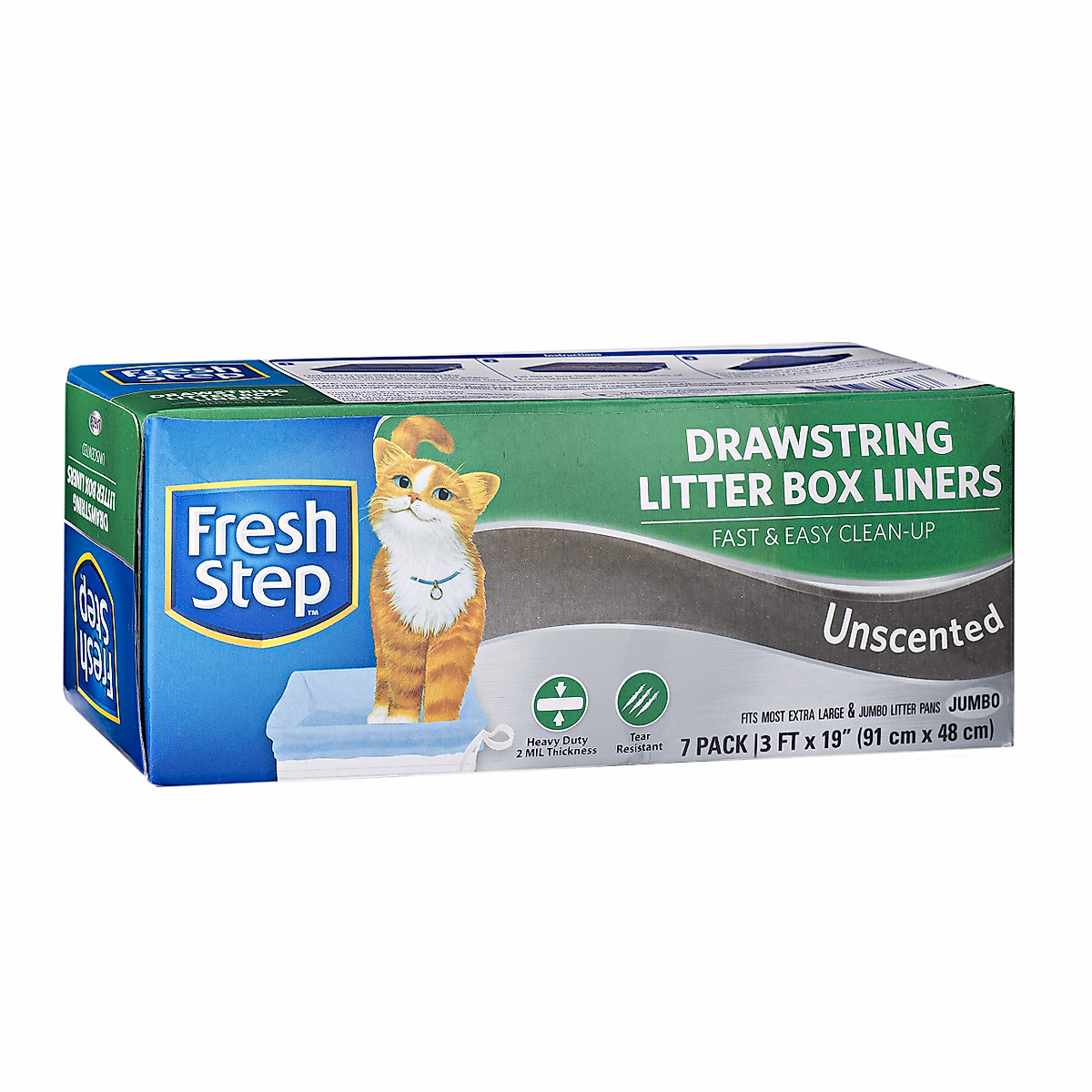 Fresh Step Drawstring Cat Litter Box Liners, Unscented, Jumbo Size, 36" x 19" - 7 Count | Kitty Litter Bags, Cat Litter Liners for All Cats to Keep Your Home Clean