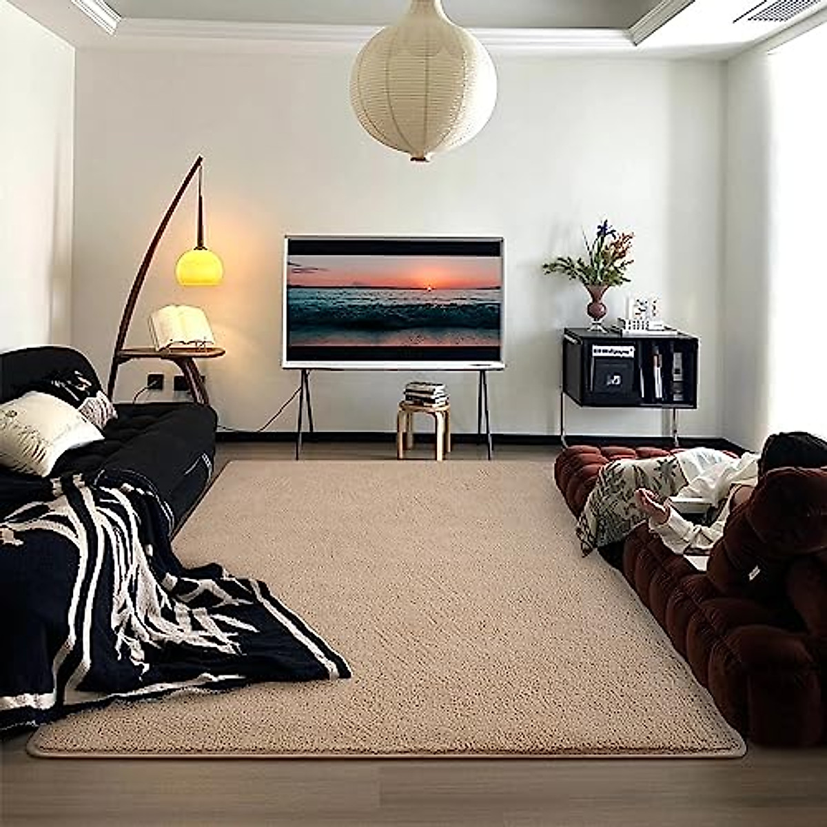 DweIke Modern Area Rugs for Bedroom Living Room, 5x7 Feet, Thickened Memory-Foam Indoor Carpets, Minimalist Style Carpet Suitable for Boys Girls Teenagers and Adults with Super Soft Touch, Beige