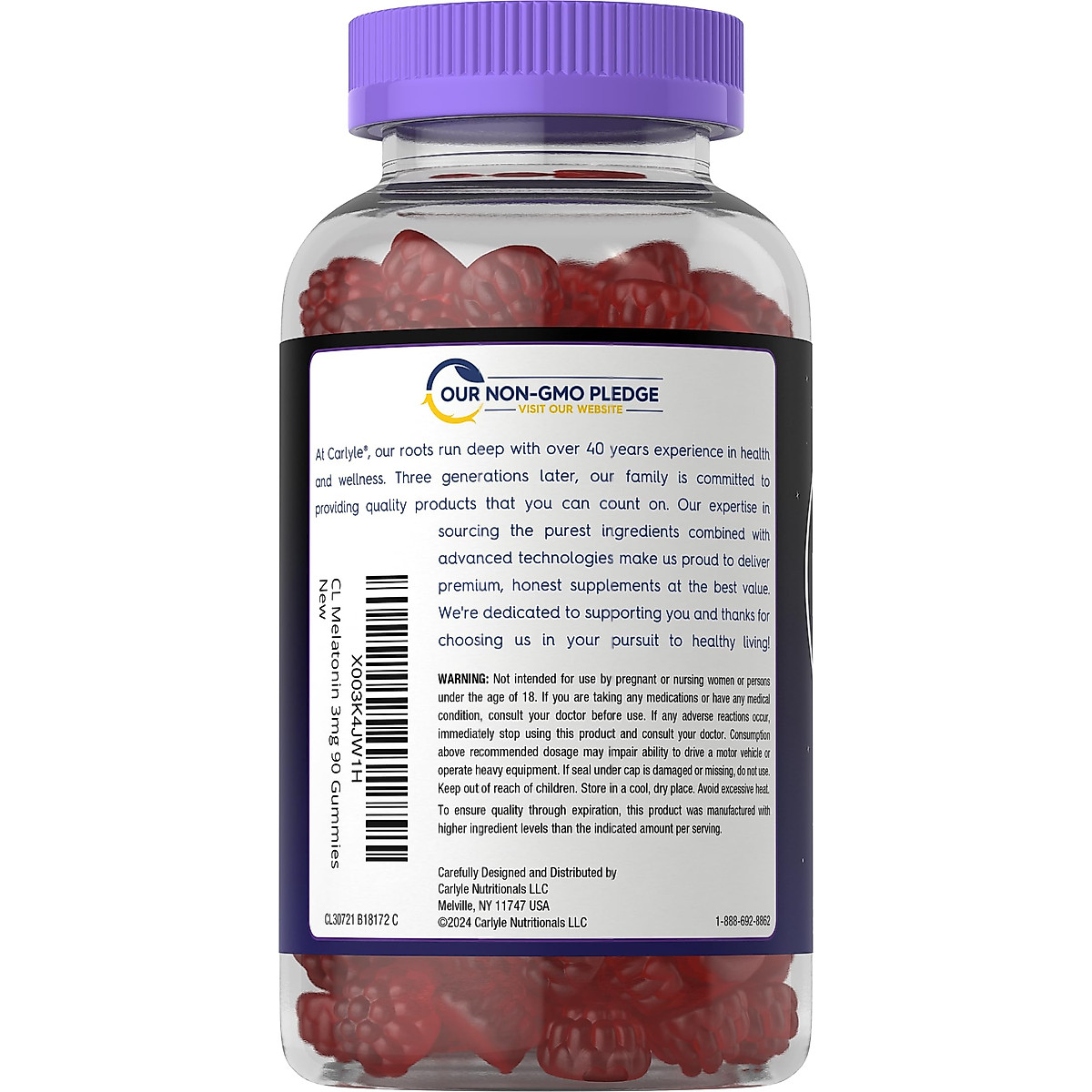 Carlyle Melatonin Gummies 3mg | 90 Count | Fruit Flavor Gummy Supplement | 100% Drug Free Support | Vegan, Non-GMO, Gluten Free