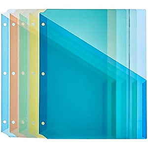 Amazon Basics Binder Organizer Poly Jacket, 3 Hole Punch, Assorted Colors, Pack of 5