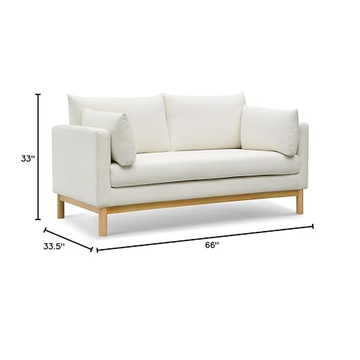 Meridian Furniture 157Cream-L Langham Collection Mid-Century Modern Linen Textured Fabric Upholstered Loveseat, Cream Linen Textured Fabric, Natural Finish Wood Base, 66" W x 33.5" D x 33" H, Cream