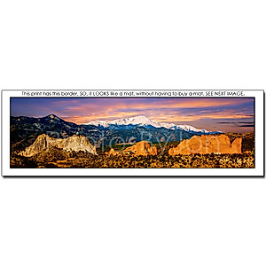 PHOTOSBYJON Pike's Peak and Garden of The Gods 11.75 inches x 36 inches Colorado Mountain Landscape Photographic Print Panorama Poster Photo Picture Standard Size