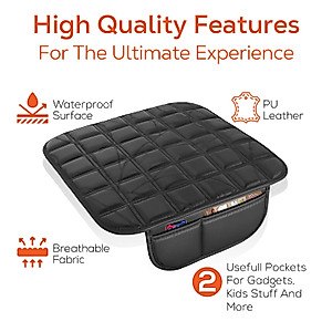Trobo Seat Cushion, Non-Slip PU Leather Car Support Pillow for Driving Seat with 2 Pocket Organizer, Memory Foam Comfort Chair Pad Protector for Lower Back Pain Relief, for Long Trips, Home & Office