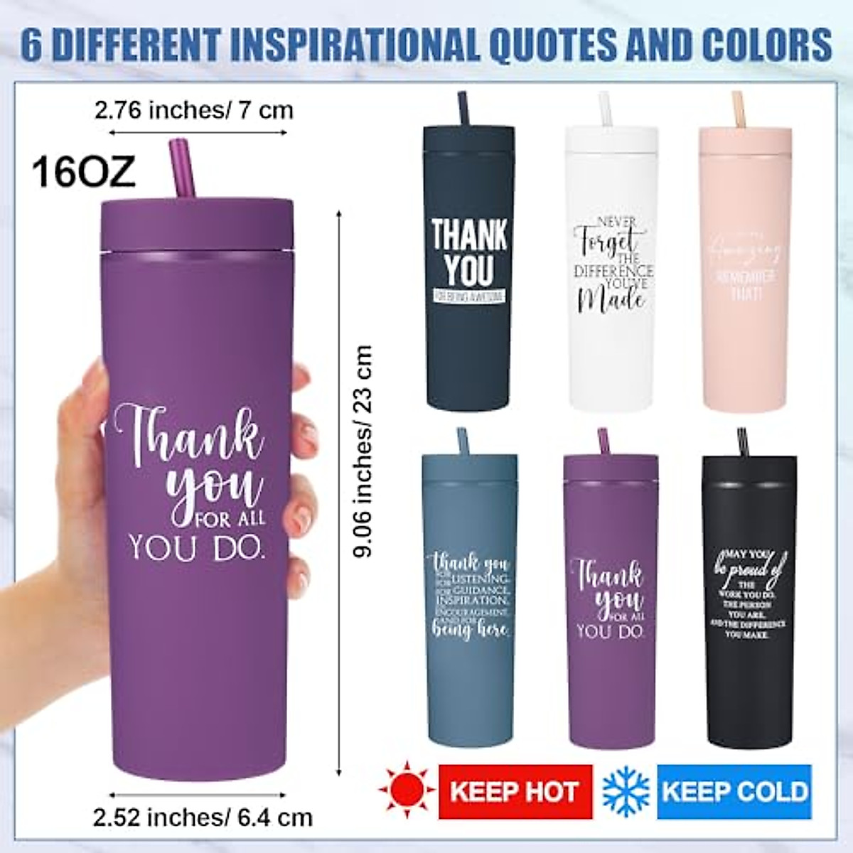 Rtteri 6 Pcs Veterinary Receptionist Week Gifts Nurse Appreciation Gifts Bulk Thank You Tumblers for Women Men 16oz Plastic Skinny Tumblers with Lids for Teacher Coworker Staff(Pastel Colors)