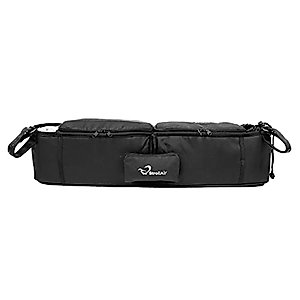 StrollAir - Universal Best Double Parent Stroller Organizer Caddy Insulated Cup Holder Console side-by-side TWIN WAY Mountain Buggy Bumbleride Indie Twin Bob Duallie Baby Jogger City Mini GT – Black