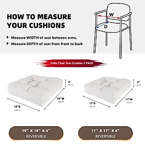 RACE LEAF 19" x 19" Patio Chair Cushions Beige - Outdoor/Indoor Tufted Memory Foam Chair Pads Set of 2, Water-Resistant Olefin Chair Seat Cushion Non-Slip Backing