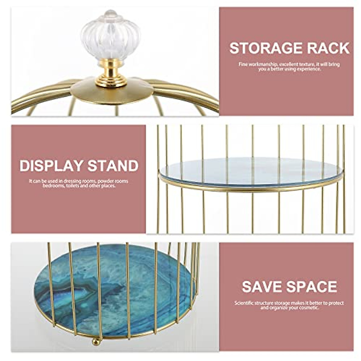 Minkissy Makeup Organizer Cosmetics Iron Storage Rack Bathroom Countertop Organizer, Birdcage Shape- Cosmetic Rack Double Layer
