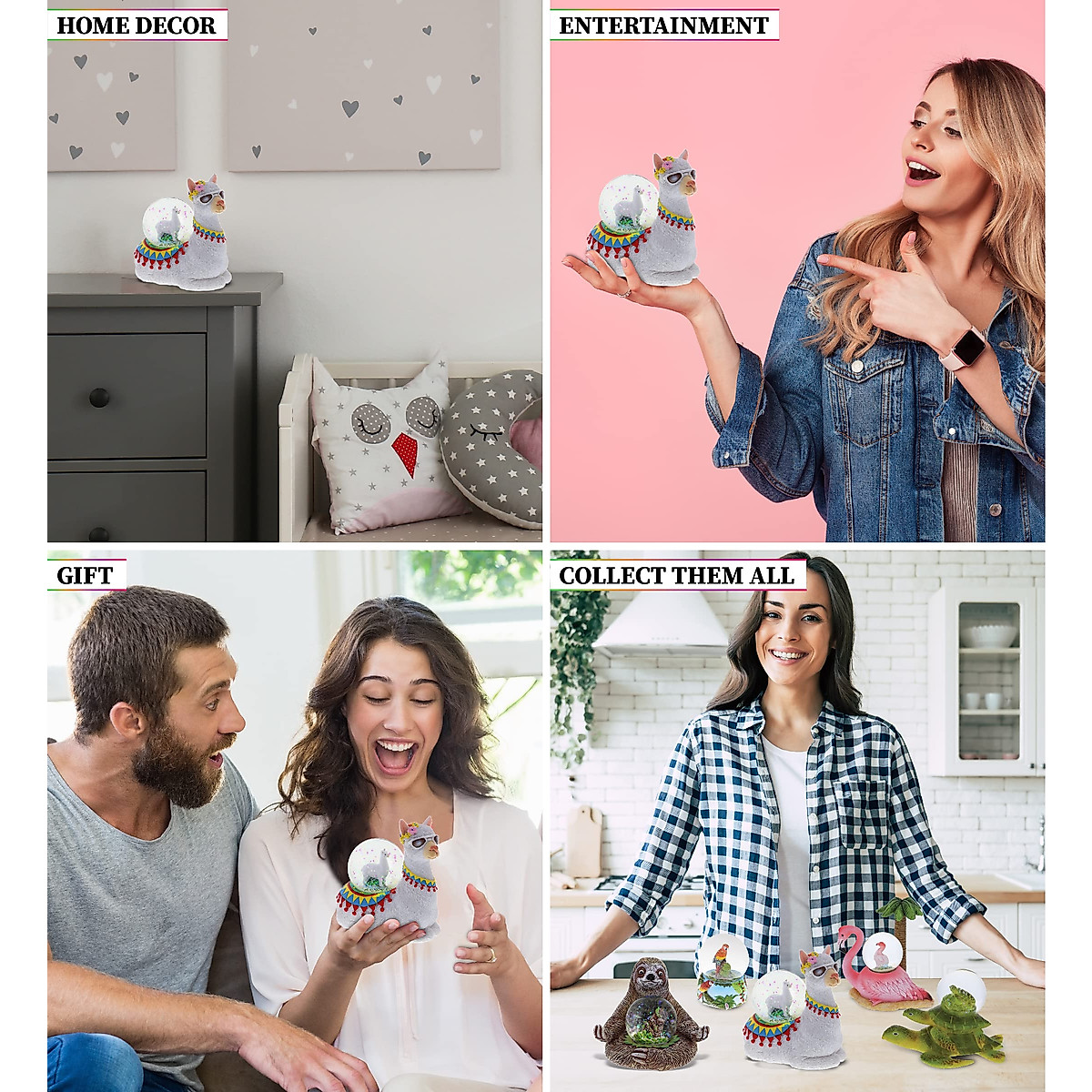 CoTa Global Llama Snow Globe Decor - Elegant Pink Sparkle Glitter Inside The Snow Globe Figure, Animal Figurines for Kids and Adults, Collectible Snow Globes Ornament for Birthday, Christmas - 45 mm