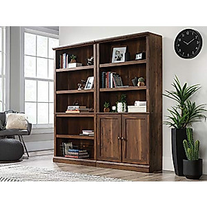 Sauder Miscellaneous Bookcase with Doors, L: 35.28" x W: 13.23" x H: 69.76", Grand Walnut finish
