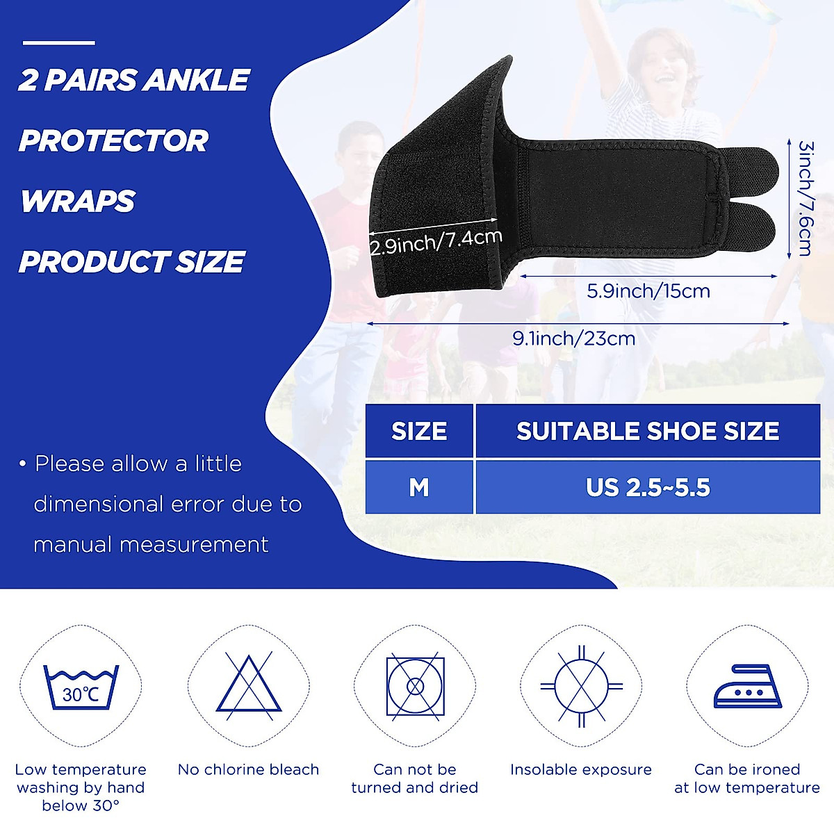 Lewtemi 4 Pairs Kids Ankle Brace includes 2 Pairs Foot Brace Supports Ankle Protector Wraps and 2 Pairs Knitted Ankle Sleeve Socks Kids Compression Socks for Sports Protection Joint Ankle Sprain