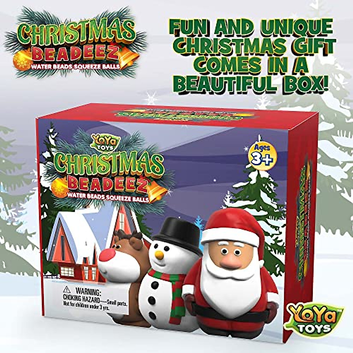 YoYa Toys Christmas Squishies Beadeez - Water Beads Squeeze Balls for Anxiety & Stress Relief, Focus, & Relaxation, Slow Rising Toys for Kids & Adults, Great Gift, 3-Pack Holiday Squishes Set