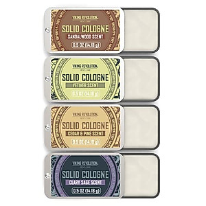 Viking Revolution 4 Pack Mens Solid Colognes Men 0.5 Oz - Basin Solid Perfume with Cedar Wood, Clary Sage, Vetiver, Sandalwood Cologne for Men - Balm Cologne for Mens Cologne Balm Travel Cologne Wax