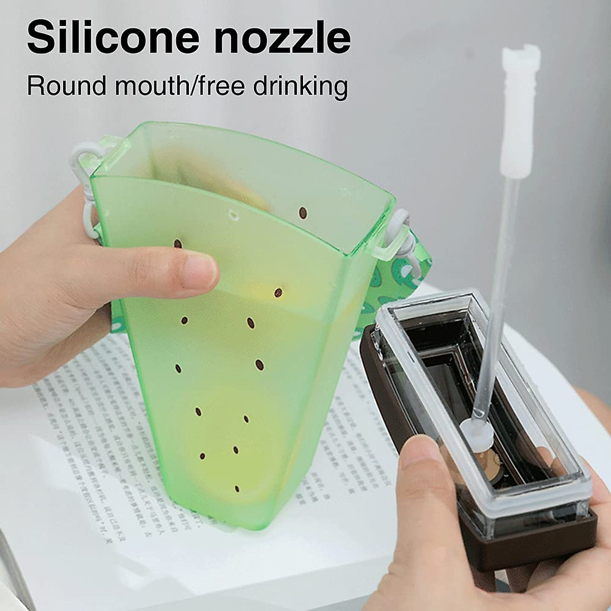 1 Pieces Cute Ice Cream Water Bottles with Strap Kawaii Drinking Bag Ice Bar Transparent Leakproof Plastic Jug Cup Drink Water for Camping Sports Shopping Kids Girls 320ml- Watermelon