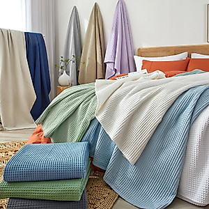 PHF 100% Cotton Waffle Weave Blanket King Size 104" x 90"-Lightweight Washed Soft Breathable Blanket Perfect for Summer -Great Blanket Layer for Couch Bed Sofa-Elegant Home Decoration - Cream