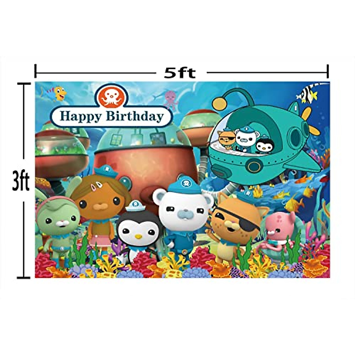 Octonauts Backdrop Birthday Party Decorations Photo Background, 8 Pcs Cosplay Masks, Party Supplies for Kids