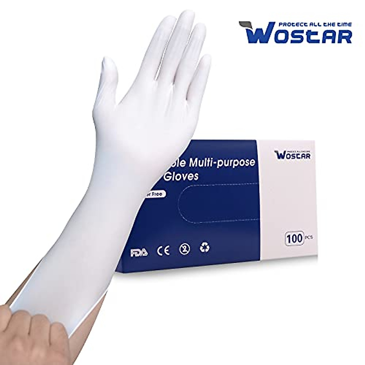 White Disposable Gloves Medium100pcs 4 Mil Powder Latex Free Safety Working Nitrile White Exam Gloves