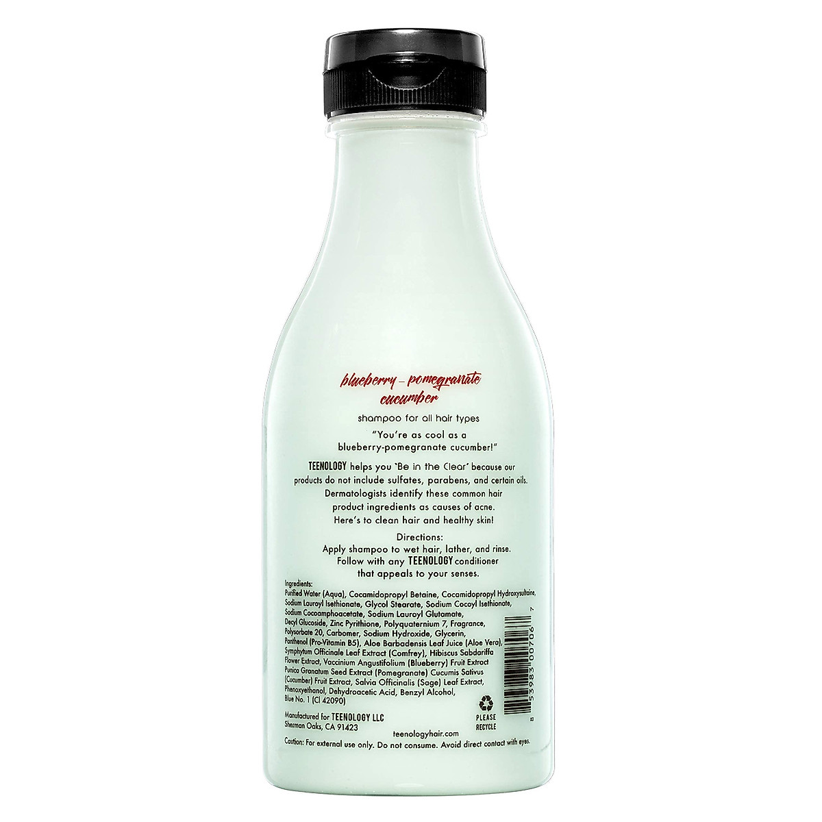 Teenology Shampoo and Conditioner Bundle (Save 5%) - Avoid Forehead Acne and Breakouts - No Sulfates or Parabens, Noncomedogenic, Natural Botanical Extracts, Blueberry Pomegranate Cucumber - 16 oz.