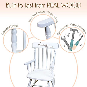 My Bambino Childrens Personalized Rocking Chair White Wood Engraved with Toddler Name