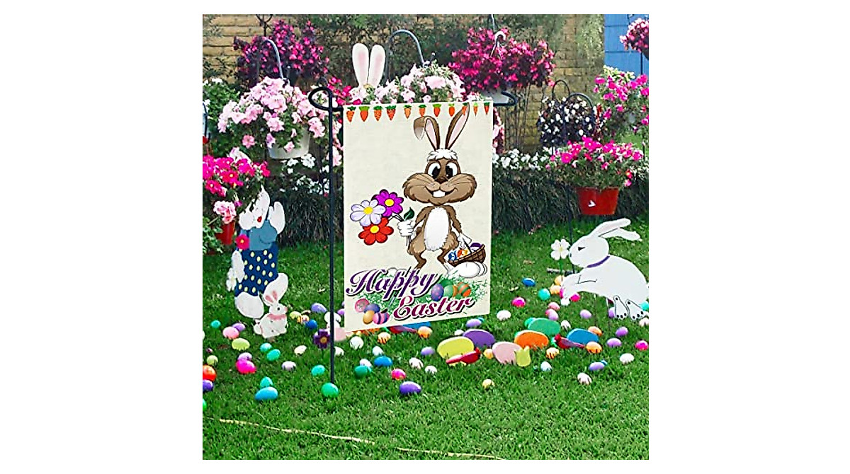 Easter Garden Flag 12x18 - Double Sided Bunny & Floral Design