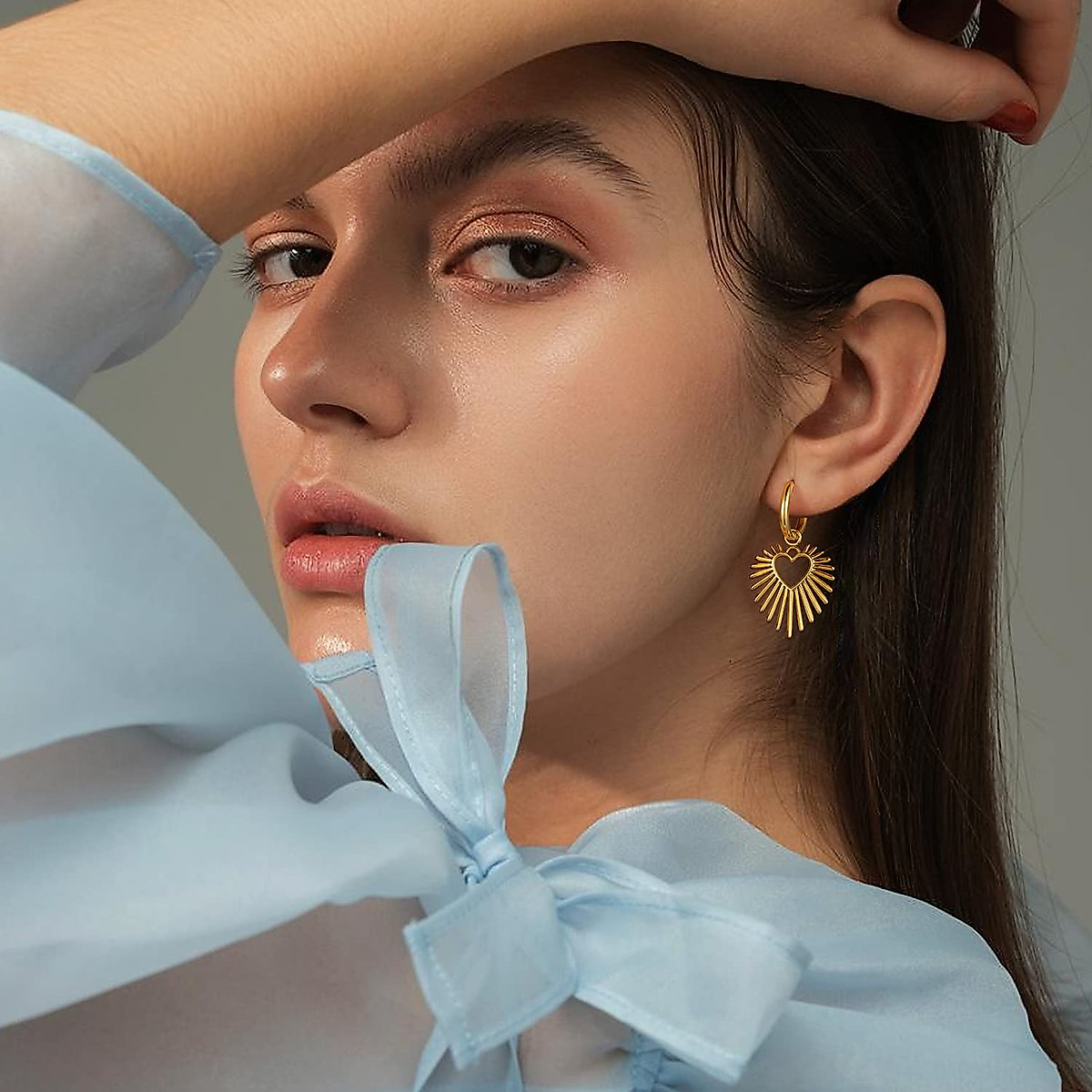 BUEMMR Heart Earrings For Women, Gold Heart Dangle Earrings for Women Trendy, Thick 14K Gold Plated Drop Earrings, Sparkling Dainty Earring For Women