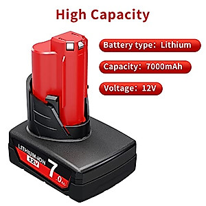 [Upgraded] 2 Pack 7000mAh 12V Lithium Battery Replacement for Milwaukee M12 Battery XC 48-11-2410 48-11-2420 48-11-2411 48-11-2401 48-11-2402 Cordlees Power Tools
