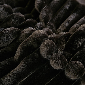 JAUXIO Faux Fur Fluffy Body Pillow Cover Luxury Striped Plush Decorative Body Pillowcase, Ultra Soft and Cozy Zipper Closure 21 x 54 Inches, Black