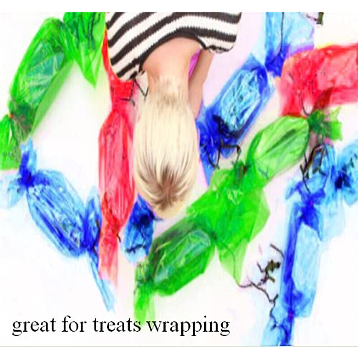 200 ft Blue Cellophane Wrap Roll (16 in x 200 ft x 2.5 Mil)-Colored Cellophane Wrap-Blue Transparent Cellophane for Basket Wrap, Flower, Easter Basket Wrap, Christmas Gift Wrap-Attached with 2 Rolls Ribbon.